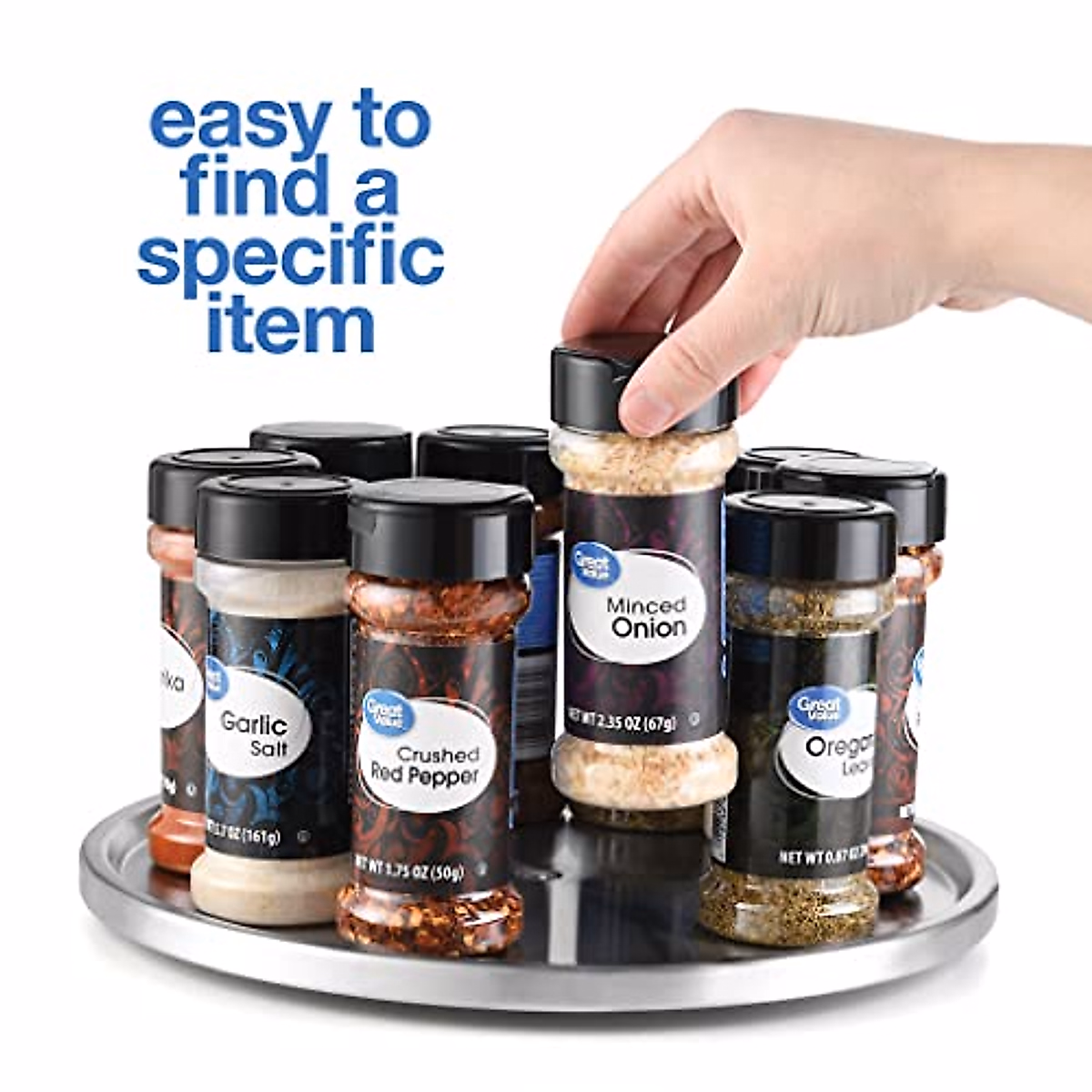 1 Tier Lazy Susan by Lovotex: Stainless Steel 360 Degree Turntable – Rotating 2-Level Tabletop Stand for Your Dining Table, Kitchen Counters and Cabinets – Turning Table Spice Rack Organizer Tray