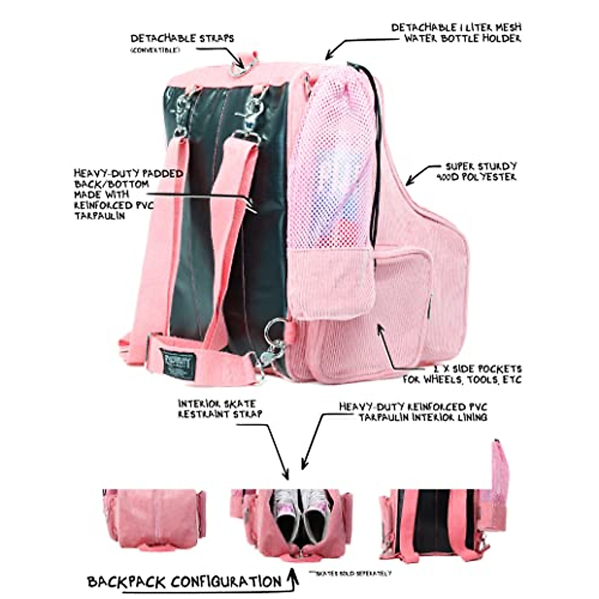 Fydelity Roller Skate Bags for Women Girls Roller Skate Backpack Roller Skate Accessories Ice Skates Kids Ice Skate Bag Rollerskate bag Ice Skating Bag Roller Skating Bag Corduroy Pink