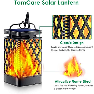 TomCare Solar Lights Outdoor Flickering Flame Solar Lantern Outdoor Hanging Lanterns Decorative Outdoor Lighting Solar Powered Waterproof LED Flame Christmas Lights for Patio Garden, 2 Pack(Black)