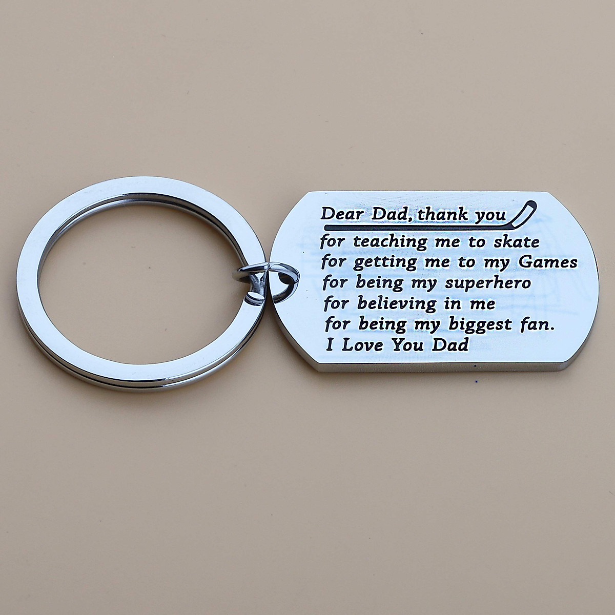 BEKECH Hockey Dad Gifts Ice Hockey Keychain Sport Dad Thank You Gift Dear Dad Thank You for Teaching Me to Skate Father's Day Hockey Gifts for Dad from Daughter Son(silver)