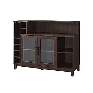 Home Source 36.6" Modern Home Bar Ensemble: Coffee Bar Shelves, Sideboard Cabinet, and Bar Console Cabinet with Glass Hanging Space Rack (Mahogany)