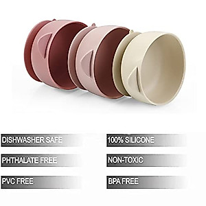 PandaEar 3 Pack Baby Bowls with Suction| Leak-Proof Stay Put Silicone Food Bowl with Lids for Babies Kids Toddlers Infants| Food Grade Soft Safe BPA-Free Silicone (Pink Rose Linen)