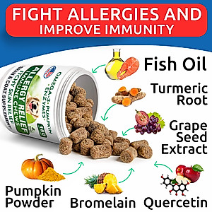 Allergy Relief + Omega 3 for Dogs - Oil Treats for Dog Shedding, Skin Allergy, Itch Relief, Dry Skin & Hot Spots Treatment, Joint Health - Skin and Coat Supplement - EPA & DHA Fatty Acids
