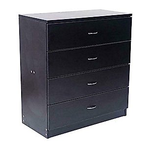 A Perfect Home Office Decoration MDF Wood, Fine Workmanship Black 4 Drawer Chest Dresser Clothes Storage Bedroom Furniture Cabinet Family Room Bedroom Living Room Beautiful Appearance