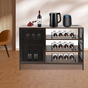 DDBESSIC Wine Bar Cabinet, Retro Wine Bar Rack Cabinet with 3 Detachable Wine Racks Industrial Coffee Bar Cabinet for Liquor and Glasses Buffet Cabinet