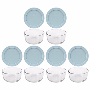 Pyrex (6 7200 Glass Dishes & (6) 7200-PC Muddy Aqua Lids Made in the USA