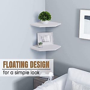 Corner Shelf Wall Mount, Corner Floating Shelves, Set of 4 Corner Wall Shelf Organizer, Rustic Wood Wall Storage Display Shelves for Living Room Bedroom Bathroom Kitchen, Rustic White