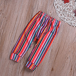 TROSJ 3Pcs Newborn Infant Baby Boy Girl Outfits Long Sleeve Letter Print Romper Tops +Rainbow Striped Pants + Headband Clothes Set (White, 6-12 months)