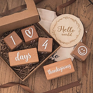 Promise Babe Milestone Blocks Set of 6 Baby Age Blocks for Monthly Milestone Wooden Photo Props Set Perfect for Baby Shower and Keepsake