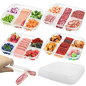 KKONHII 4 Pcs Divided Veggie Tray with Lid and Food Clip, 5 Compartment Reusable Snackle Box Food Storage Container Fridge Organizer BPA-Free Container Serving Tray for Snack, Fruit, Candy, Nuts