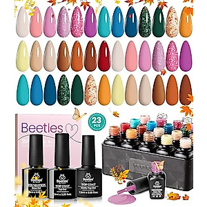 beetles Gel Polish 23Pcs Blue Glitter Gel Polish Set Neon Pink Blue Nails Summer Retro Beloved Collection Soak off Base Gel Glossy Matte Top Coat Gift Summer