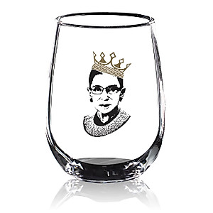 MAJORITY BLUE Ruth Bader Ginsburg With Crown Set Of 2 Novelty Wine Glass | 15 oz Stemless Wine Glasses | Cute Wine Glass Tumbler | Novelty Gifts | Holiday Gift Set | Gifts For Women