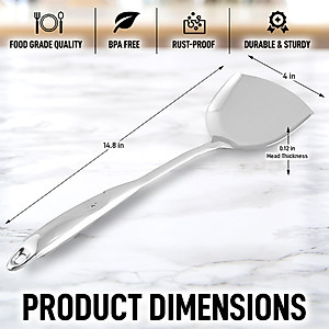 Zulay Kitchen Wok Spatula - Wok Utensils - Stainless Steel Metal Wok Spatula - Wok Accessories - Wok Tools for Cooking - Kitchen Wok Spatula - Metal Kitchen Accessories - 14.8” Wok Spatula
