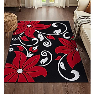 LUXE WEAVERS 9242 Victoria Modern Red Floral Area Rug 8x10, Medium Pile, Stain-Resistant Rug
