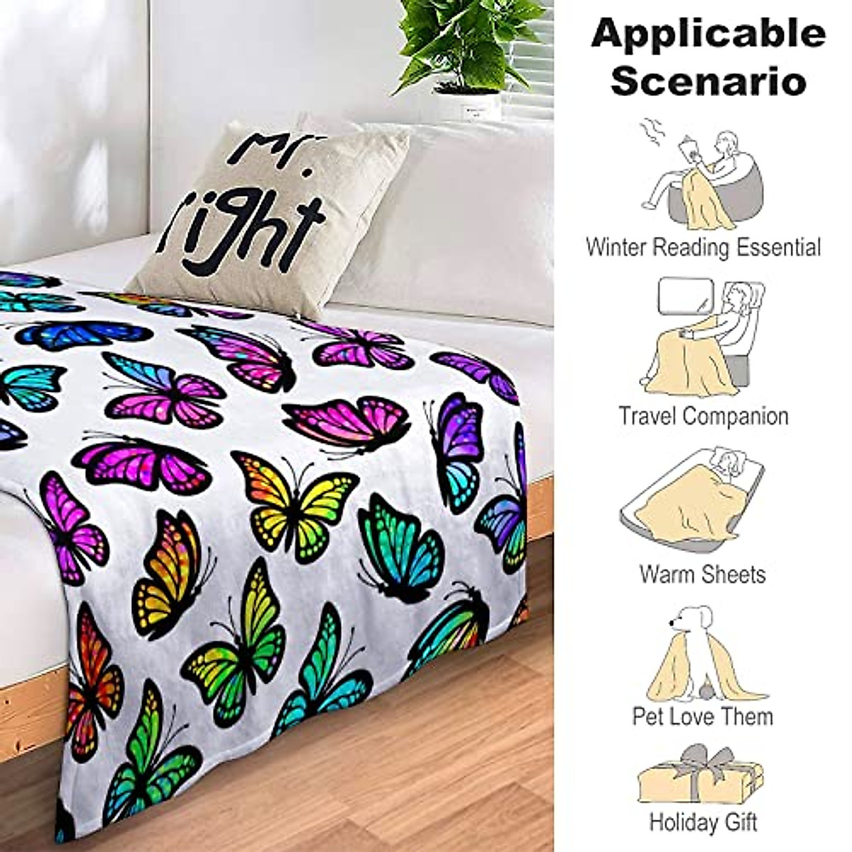 XeaGiasy Butterfly Blanket Cute Butterflies Throw Blankets Living Room Decor Bed Bedding Gifts for Kids Girls Women Adults 50"X40"
