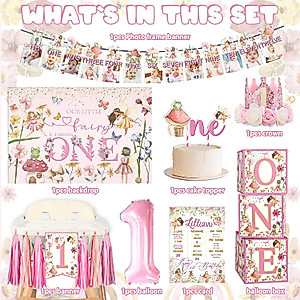 Yingoto 120pcs My Fairy First Birthday Decorations Set, Fairy Themed Party Decorations, Fairy Party Supplies for Girls Baby shower, First One Year Old Birthday Decorations Girls