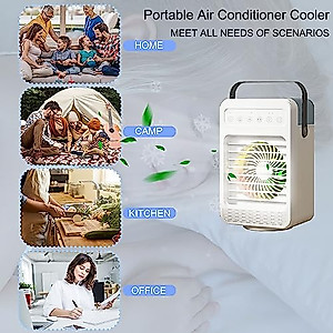 Trovono Portable Air Conditioner Fan,Mini Personal Air Cooler with 4 Wind Speed,2/4/6H Timer,600ML Tank,Rainbow LED Light,120°Oscillating Cooling Fan,2 Spray,Low Noise,Desktop Office, Home, Bedroom