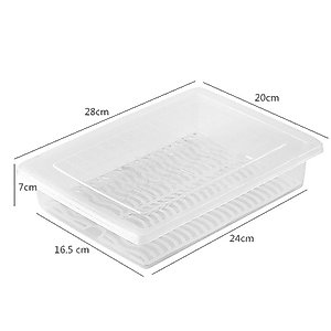 BEIJIALY Plastic Food Containers with Removable Drain Plate and Lid, Fridge Food Box Transparent Rectangular Versatile Food Storage Container Stackable Produce Containers for Home