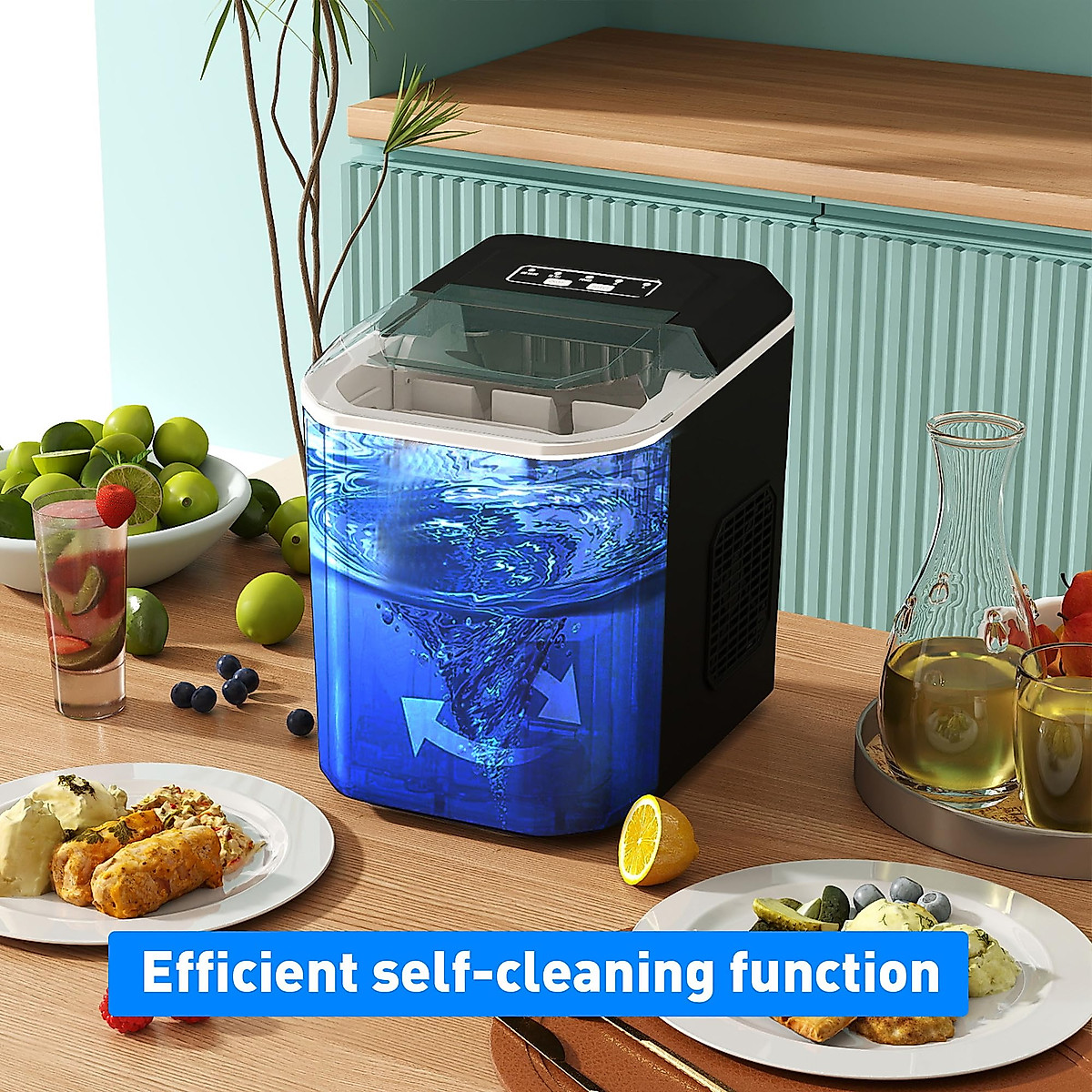 E-Macht Ice Maker Countertop, 2 Sizes of Bullet Ice, Portable Ice Machine with Self-Cleaning, 9 Ice Blocks in Only 6 Minutes, 27lbs/24H for Home Kitchen Office Party