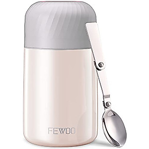 FEWOO Food Thermos, 27oz Vacuum Insulated Soup Flask, Stainless Steel Lunch Container for Hot Food, Leak Proof Food Jar with Folding Spoon for School Office Travel