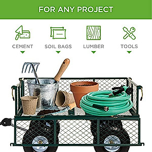 Best Choice Products Utility Garden Cart Wagon for Lawn, Yard w/Heavy-Duty Steel 400lb Weight Capacity, Removable Sides, Long Handle, 10in Tires - Green