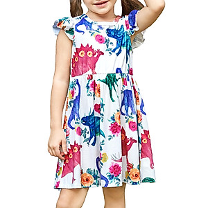 PATPAT Toddler Baby Girl Dress Little Kids Dresses Girls Comfy Ruffle Dinosaur Skirt Sundress 3 Years Old