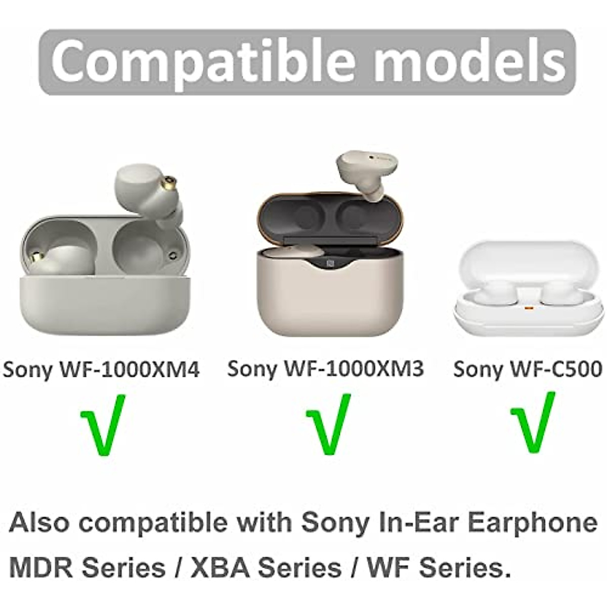 Replacement for Sony WF-C500/WF-1000XM4/WF-1000XM3 Silicone Eartips Ear Tips,JNSA Replacement Earbuds Tips Compatible with Sony WF WI XBA Etc. S/M/L + Triple Flange + Hook Ear Tips 5 Pairs Black