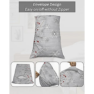 Hokiten Queen Size Pillow Covers Set of 2 - Silver Christmas, Microfiber Soft Pillowcases with Envelop Closure, Farmhouse Snowflake Pine Woodgrain Lumbar Pillow Cover for Sofa/Couch, 20x30 Inches