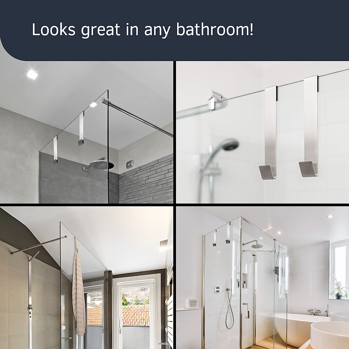 SimplyHooks 8" Shower Door Hooks, Silver, 2 Pack, Shower Towel Hook, Shower Door Hook for Frameless Glass Shower Door 3/8"(10mm)