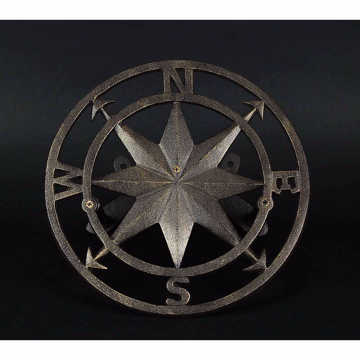 Bronze Finish Cast Iron Nautical Compass Rose Decorative Wall Mounted Garden Hose Hanger - Easy to Install - Coastal Outdoor Decor - 12 Inches in Diameter