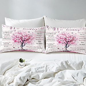 Birthday Gifts for Girls Bedding Sets Full, Sweet 21 Gifts for Girls Duvet Cover Happy Birthday Decorations Comforter Cover for Girls Women, 21th Birthday Gifts Ideas for Girls Bedspread Cover