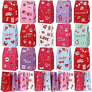 Aodaer 48 Pieces Valentine’s Day Paper Gift Bags with Stickers Valentine Candy Goody Snack Bags Gift Exchange Wrapping Party Favors for Valentine’s Day, Wedding, Engagement Party Supplies, 12 Styles