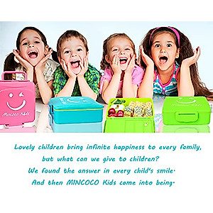 MINCOCO Kids Bento Lunch Box - Lunch Container with Sauce Jar, Spoon&Fork 4-Compartment, On-the-Go Meal and Snack Packing - Leak Proof, Durable, Microwave Safe (Sky Blue)