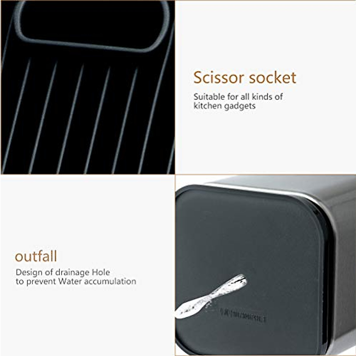 BOWONG Universal Knife Block, Stainless Steel Knife Holder Stand with Slots for Scissors and Sharpening Rod, Rectangular Knife Storage Stand Safe and Detachable for Easy Cleaning