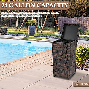 Lalurten Garbage Can Outdoor 24 Gallon Outdoor Trash Can with Lid Outdoor Dog Poop Trash Can Resin Rattan Wicker Trash Can Weather-Resistant Outdoor Garbage Can for Patio Backyard Kitchen (Brown)