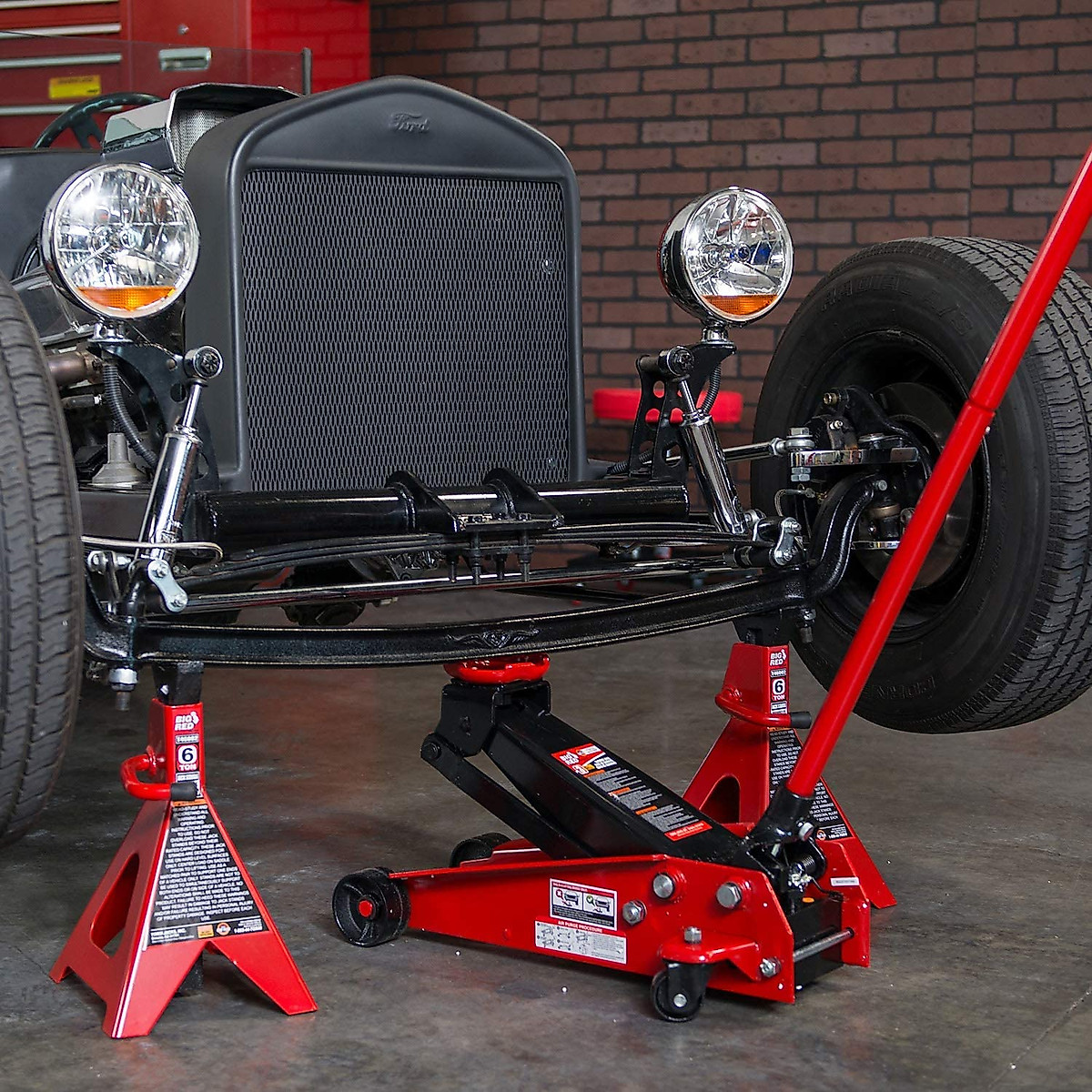 BIG RED AT46002R Torin Steel Jack Stands: 6 Ton (12,000 lb) Capacity, Red, 1 Pair