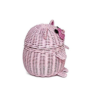 G6 COLLECTION Pig Rattan Storage Basket with Lid Decorative Bin Home Decor Hand Woven Shelf Organizer Cute Handmade Handcrafted Gift Art Decoration Artwork Wicker Pink Piggy (Small)