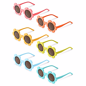 Kanayu 6 Pairs 5.71 Inch Adults Flower Sunglasses Summer Round UV Protection Flower Glasses Colorful Eyewear for Women Men(Fresh Colors)