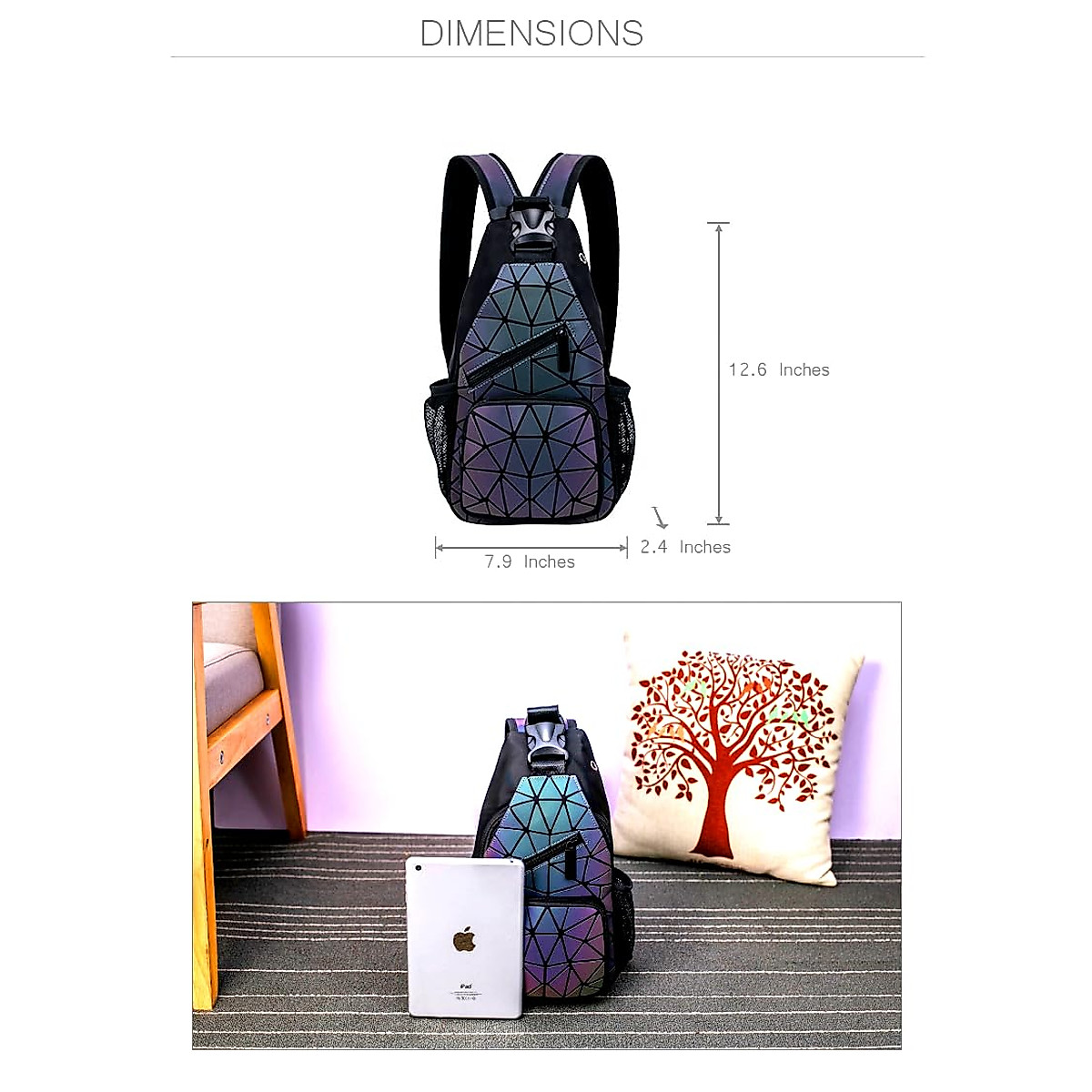 Chic Boutique De Mode Geometric Luminous Purses Handbags Holographic Crossbody Shoulder Bag (Backpack 3)