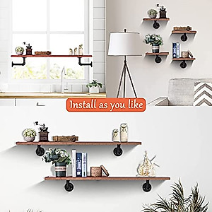 Industrial DIY Pipe Shelf Brackets,Vintage Black Iron Wall Mount Pipe Shelving Bracket, Rustic Home Pipe Shelf,6 Pack