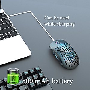 RGB Bluetooth Gaming Mouse Light Weight Silence Wireless Rechargeable Honeycomb Durable Computer Mice Comfortable with Side Button 7 Lights 3 DPI for Laptop Mac Windows Microsoft 2.4G+BT5.0