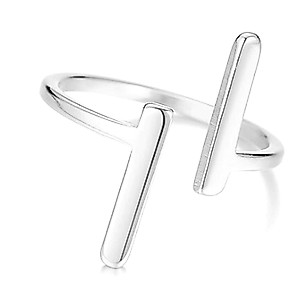 Jude Jewelers Stainless Steel Double Bar Statement Promise Anniversary Wedding Ring (Silver, 7)