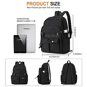 weradar Black School Backpack For Women Men,Aesthetic College Backpack With Lots of Pockets,Lightweight High School Bag For Teens Girls Boys,Cute Bookbag