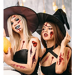 320 Pcs Halloween Tattoos,Temporary Zombie Tattoos, 30 Sheets Halloween Temporary Tattoos, Waterproof Fake Scars Horror Fake Bloody Wound Tattoo Stickers for Adult Kids Halloween Party Cosplay
