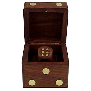 TOSQP27 Gift 5 Dice Box Set Classic Rolling Game Family Group Wooden Square Storage Case with Dice Handmade