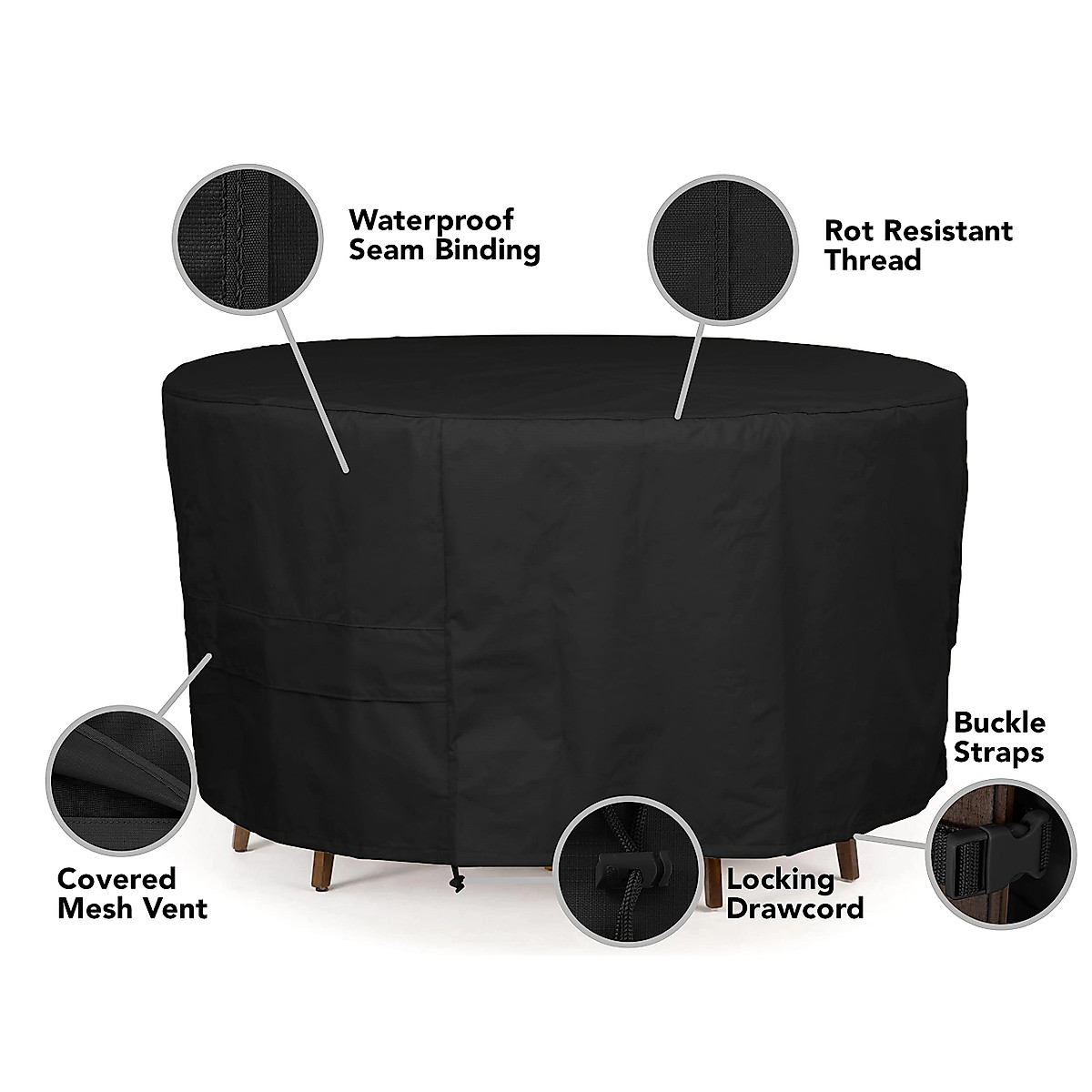 Covermates Round Accent Table Cover - Patio Outdoor Furniture Cover, Water Resistant Outdoor Ottoman/Side Table Cover, Ultima 600D Polyester, 30DIAMETER x 25H, Ripstop Black