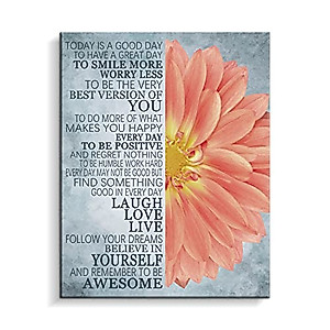 Kas Home Sunflower Wall Decor Inspirational Quotes Canvas Wall Art Rustic Farmhouse Sunflower Artwork for Bathroom Bedroom Office Kitchen Framed Ready To Hang (12 X 15 inch, Red - Flower)