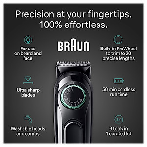 Braun All-in-One Style Kit Series 3 3430, 3-in-1 Trimmer for Men with Beard Trimmer, Ear & Nose Trimmer, Hair Clippers, Ultra-Sharp Blade, 20 Length Settings, Washable, Black