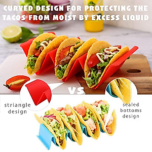 Colorful Taco Holder Stands Set of 6 - Premium Large Taco Tray Plates Holds Up to 3 or 2 Tacos Each, PP Health Material & Non-Stick Silicone Square Cake Pan 8 x 8 inch with reinforced Stainless Steel
