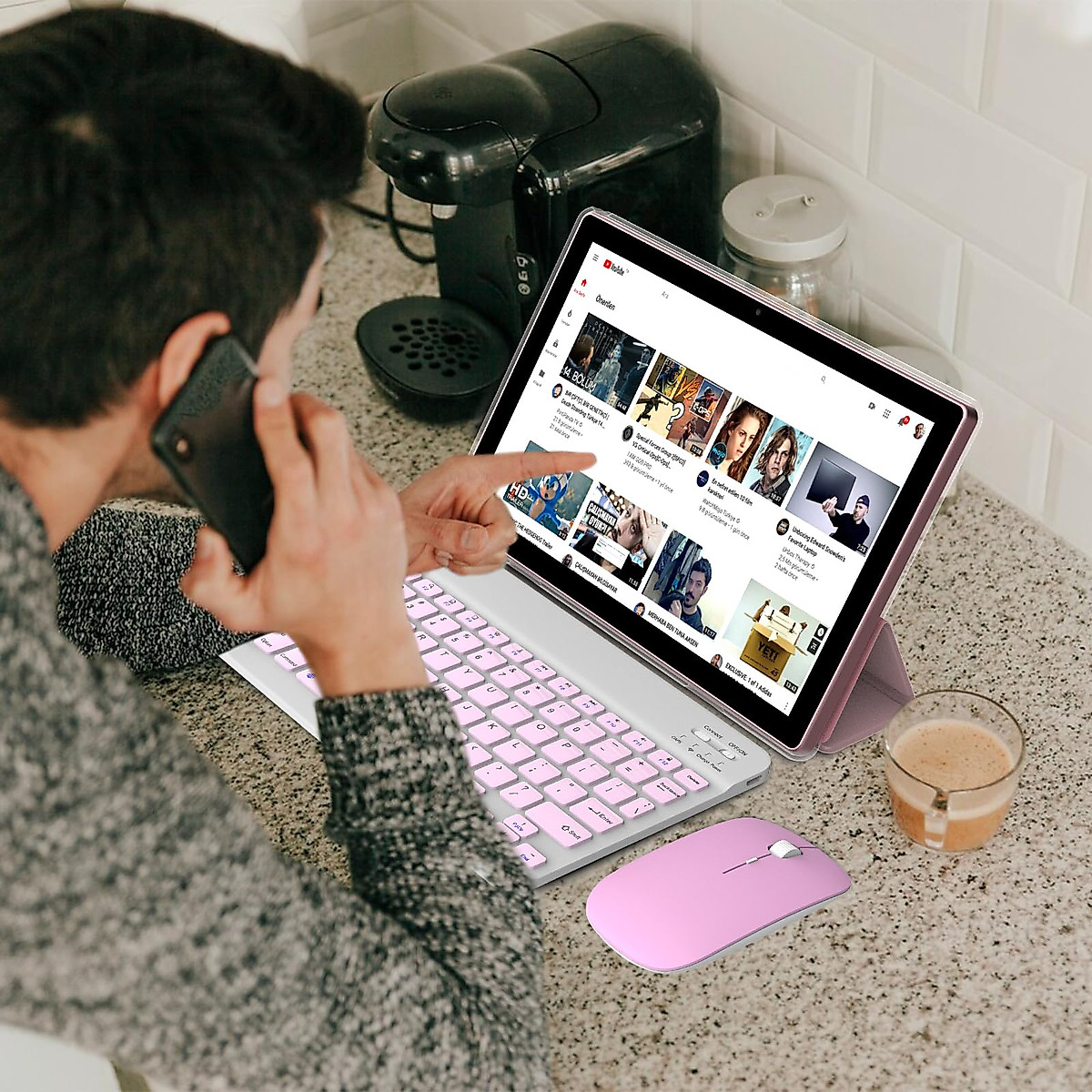 2 in 1 Tablet, 10 inch Android 13 Tablet with Keyboard 8GB+64GB+512GB Expand Dual Camera, IPS Touch Screen Tablet Computer, WiFi, Bluetooth, Long Battery Life, Google Certified Tablet PC, Pink